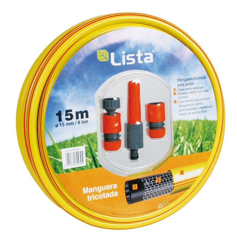 Compra Kit manguera riego LISTA tricotada 3 capas diámetro 15 mm