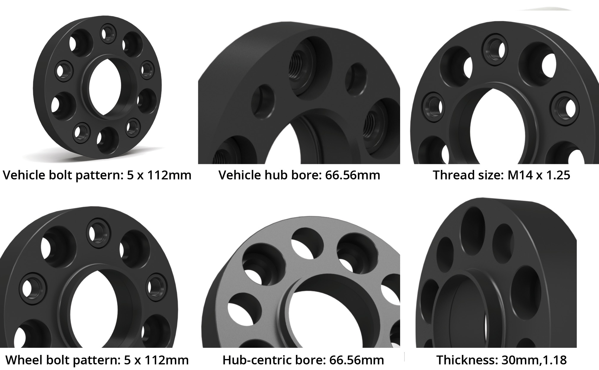 1 Pc Hub Centric Euro Wheel Spacer Adapter 30mm Thick Fits bolt ...