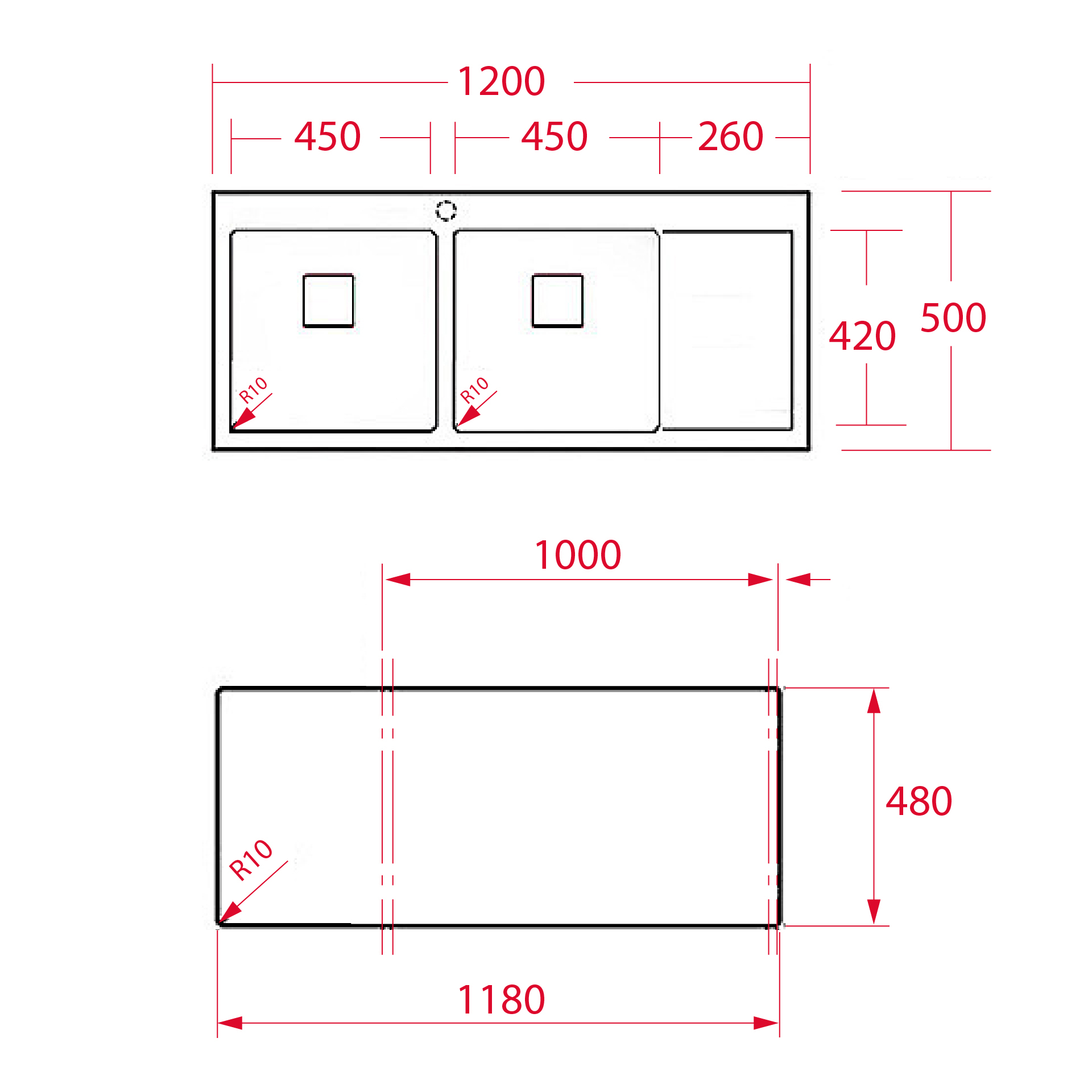Inset Stainless Steel Sink 2 bowls and 1 drainer Inset Stainless Steel ...