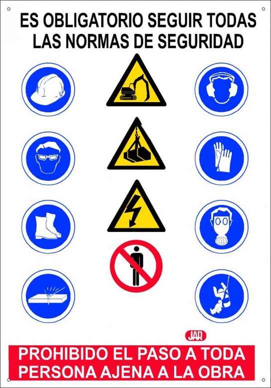 CARTEL NORMAS SEGURIDAD OBRA 70x100 cm - Grupo BdB