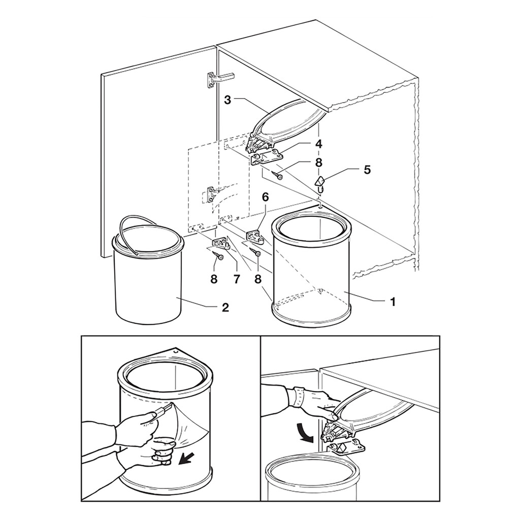 Recycling bin for fastening to door with container | Emuca