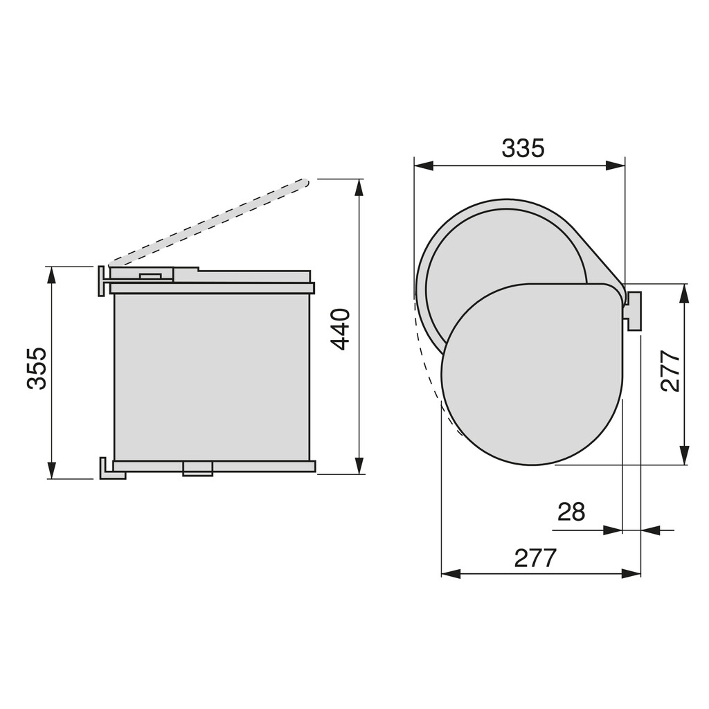 Recycling bin for fastening to door with container | Emuca