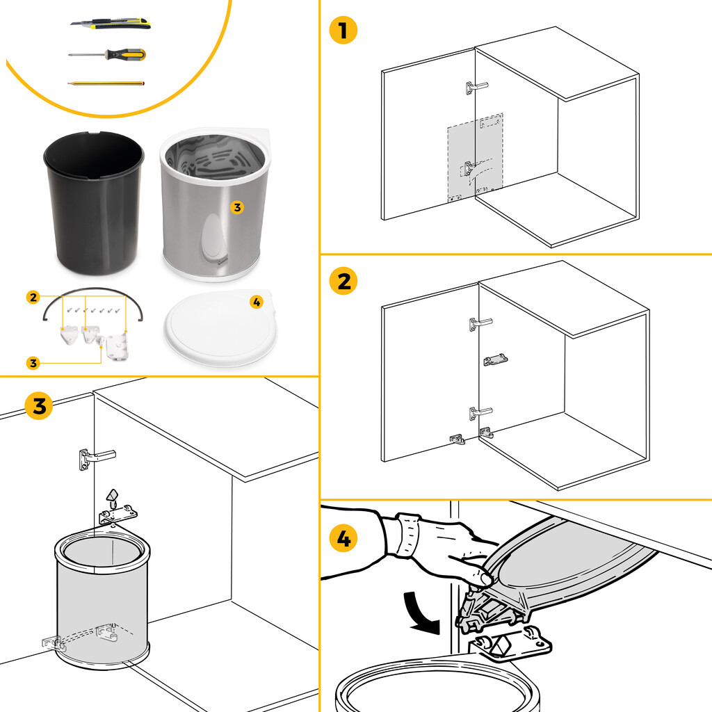 Recycling bin for fastening to door with container | Emuca