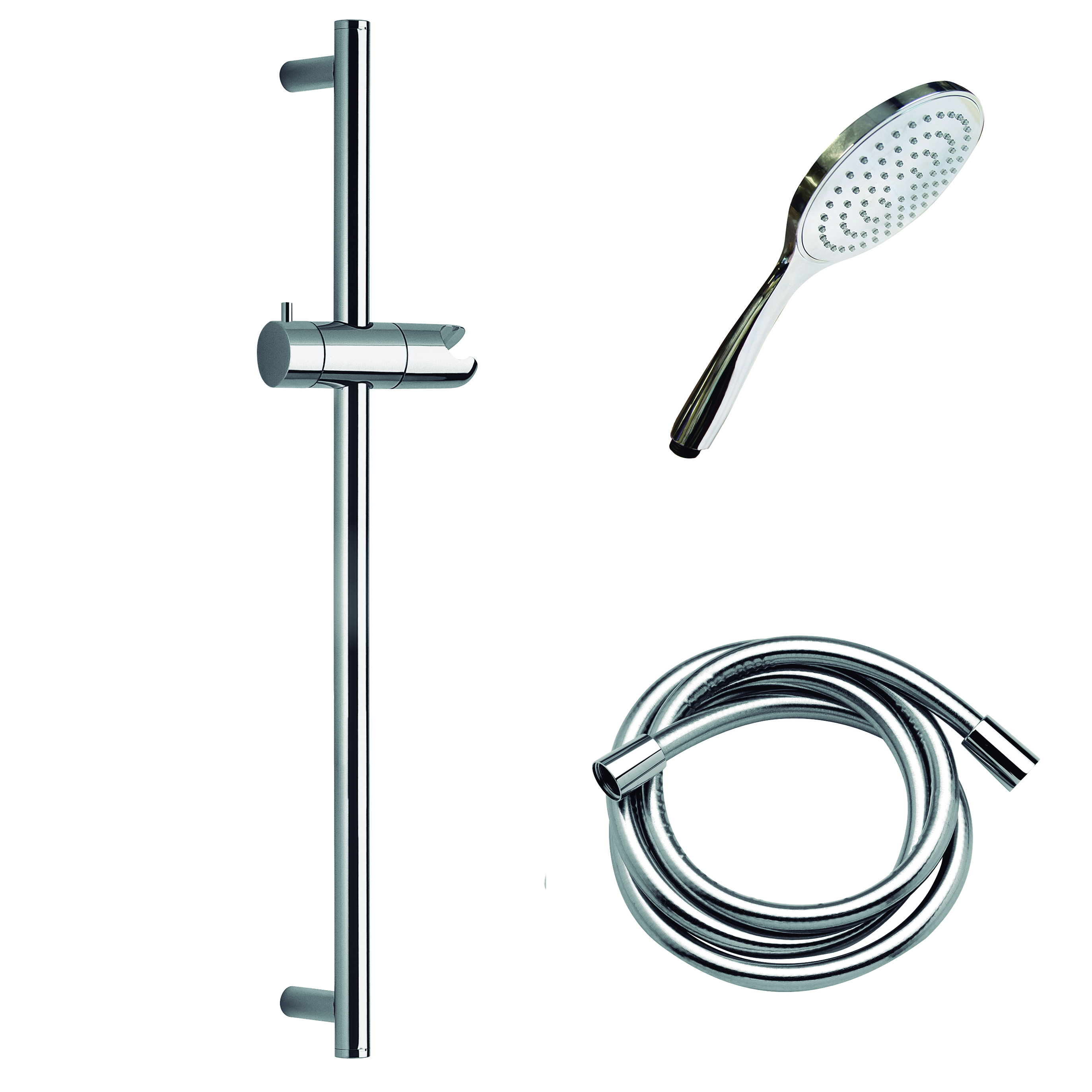 Kit ducha Tekno con accesorios Slim cromo flexo pvc | Griferías Galindo