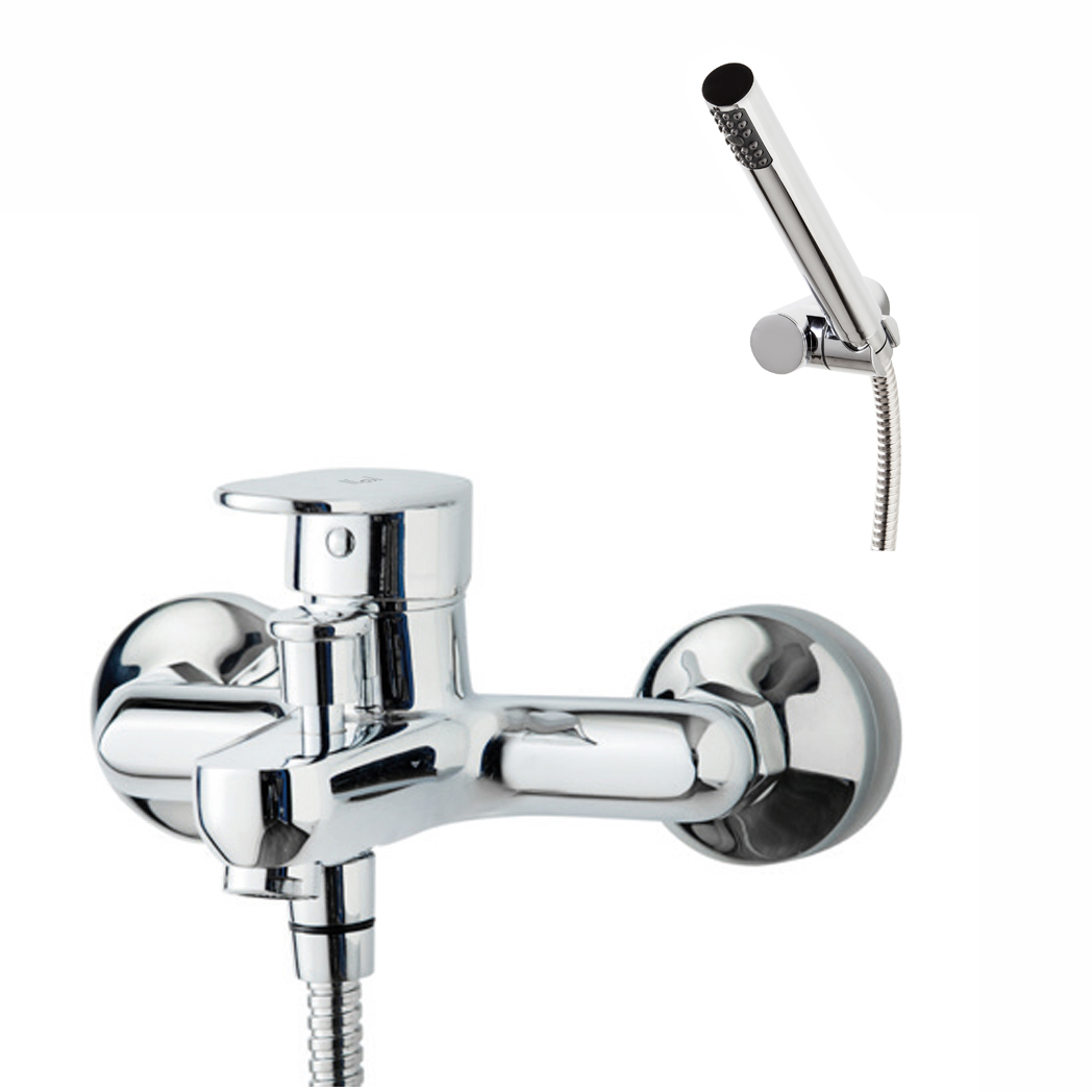 Grifo baño-ducha Nine cromo con accesorios de ducha | Griferías Galindo