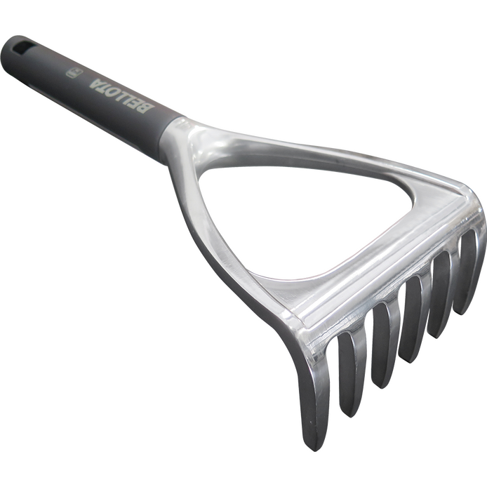 Six-tine aluminium rake with a short handle and working width of 111mm ...