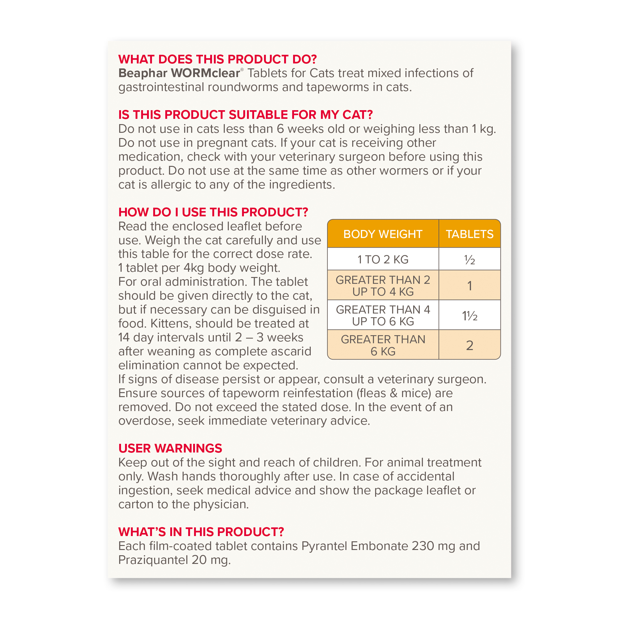 Beaphar WORMclear® Worming Tablets for Cats | 4 Tablets - Beaphar