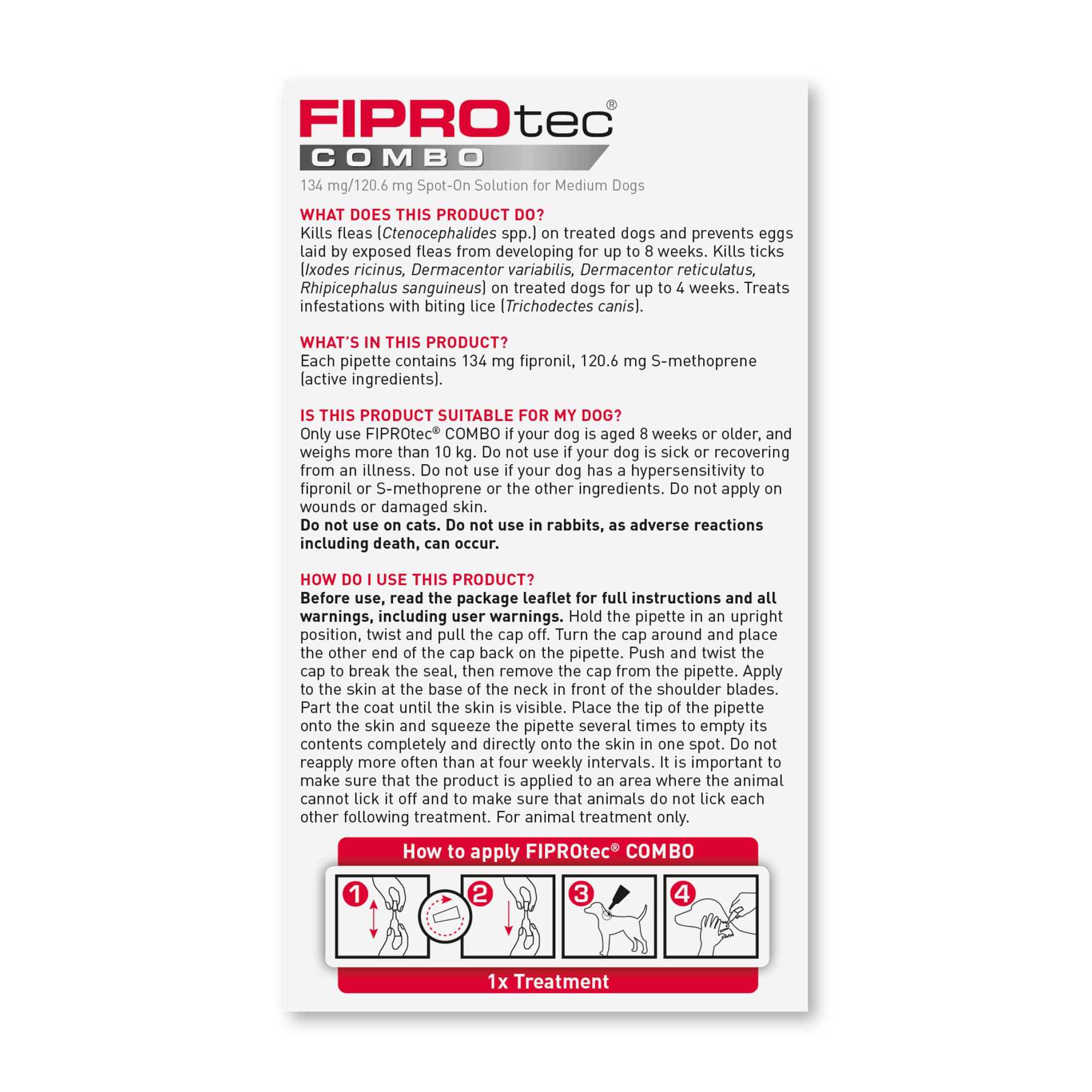 Beaphar FIPROtec® COMBO Flea & Tick Spot-On for Medium Dogs | 10-20kg ...