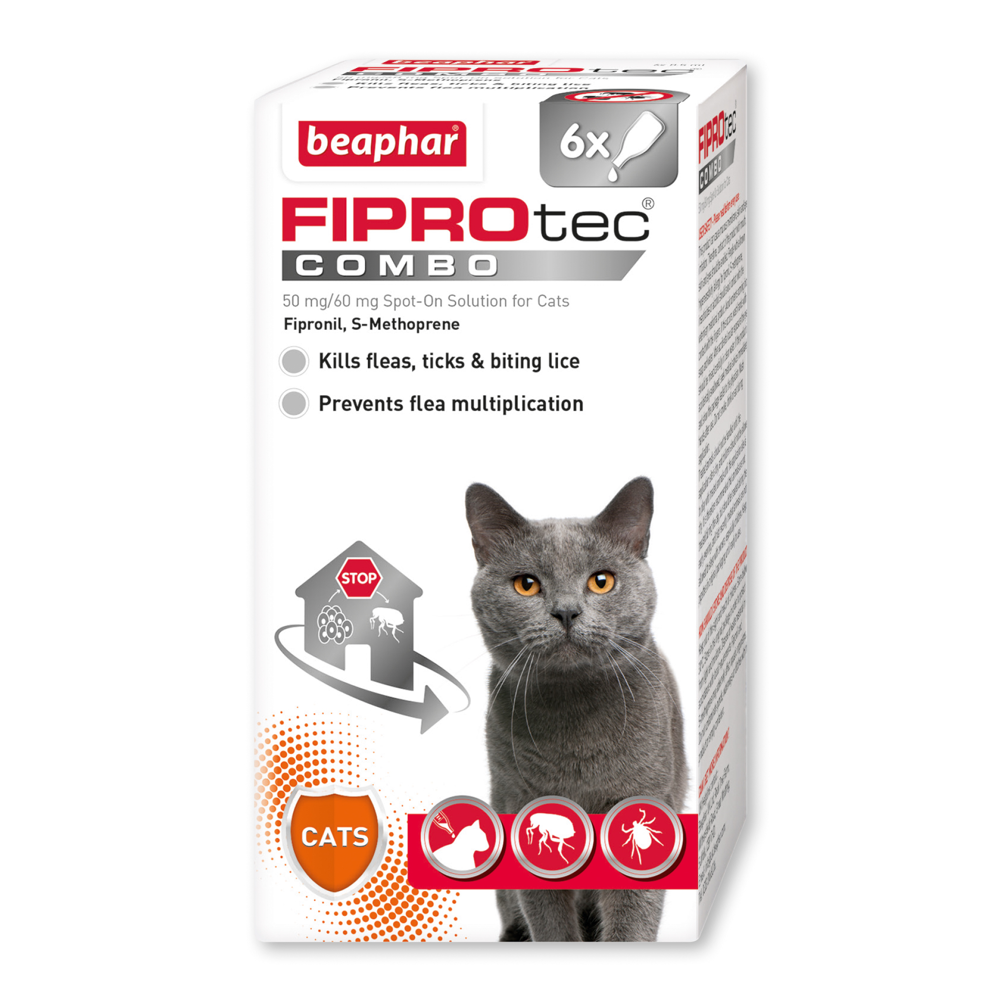 Beaphar FIPROtec® COMBO Flea & Tick Spot-On for Cats, 6 Pipettes - Beaphar