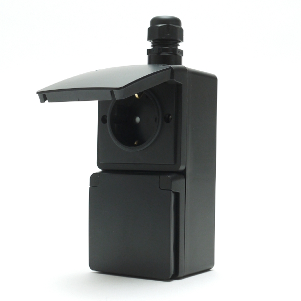 Niko Hydro dubbel waterdicht stopcontact zwart verticaal | 761-37842