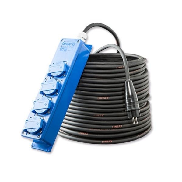 Verdeeldoos blauw 4x schuko 16A 250V 25 meter kabel 3x2.5mm² Keraf ...