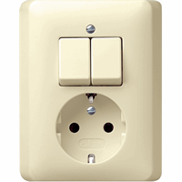 Gira combinatie serieschakelaar en wandcontactdoos met randaarde creme ...