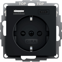 Gira USB en USBC lader 15W 3A Mat Zwart RAL9005 met stopcontact 2459005 ...