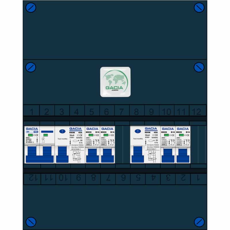 Groepenkast met 4 installatieautomaten 16A en 2 aardlekschakelaar 2 ...