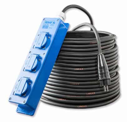 Verdeeldoos blauw 3x schuko 16A 250V 10 meter kabel 3x1.5mm² Keraf ...